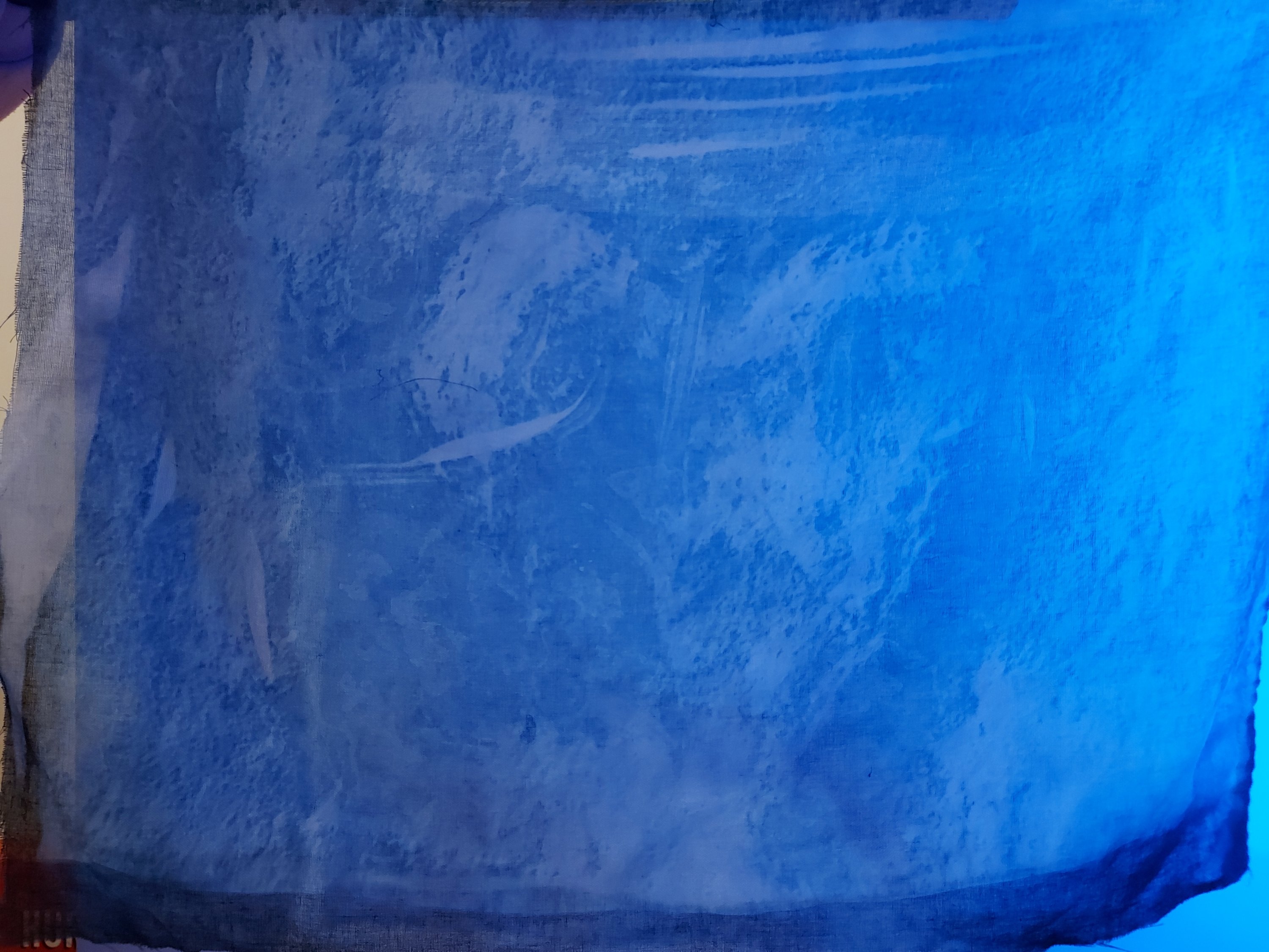 Experiment with printing cyanotype on muslin for the exhibition. I like ...